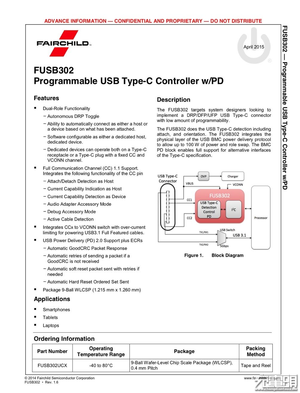 Fairchild推出可编程Type-C/USB PD控制器FUSB302-icspec