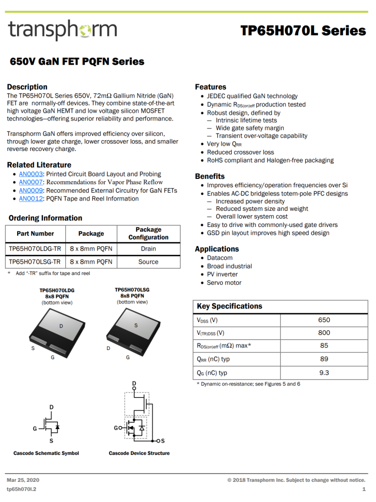 Transphorm推出四款耗尽型氮化镓器件，满足不同功率电源设计-icspec