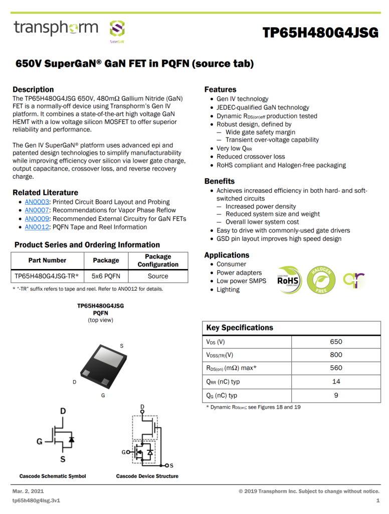 Transphorm推出四款耗尽型氮化镓器件，满足不同功率电源设计-icspec