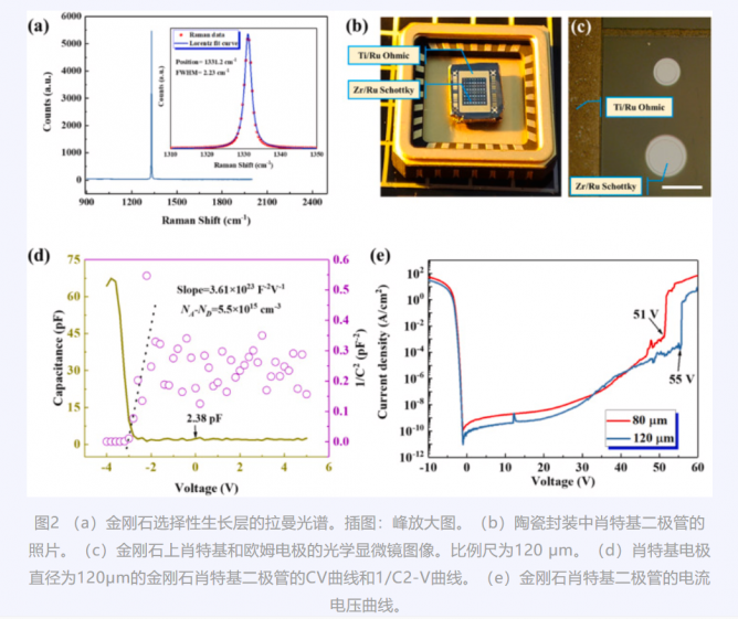 哈尔滨工业大学科研团队通过选择性生长方法制备了准垂直金刚石肖特基二极管-icspec