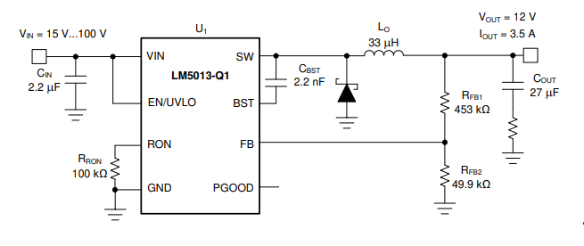 LM5013-Q1是具有超低静态电流 (IQ) 的 6V 至 100V 输入、3.5A 非同步降压 DC/DC 转换器-icspec
