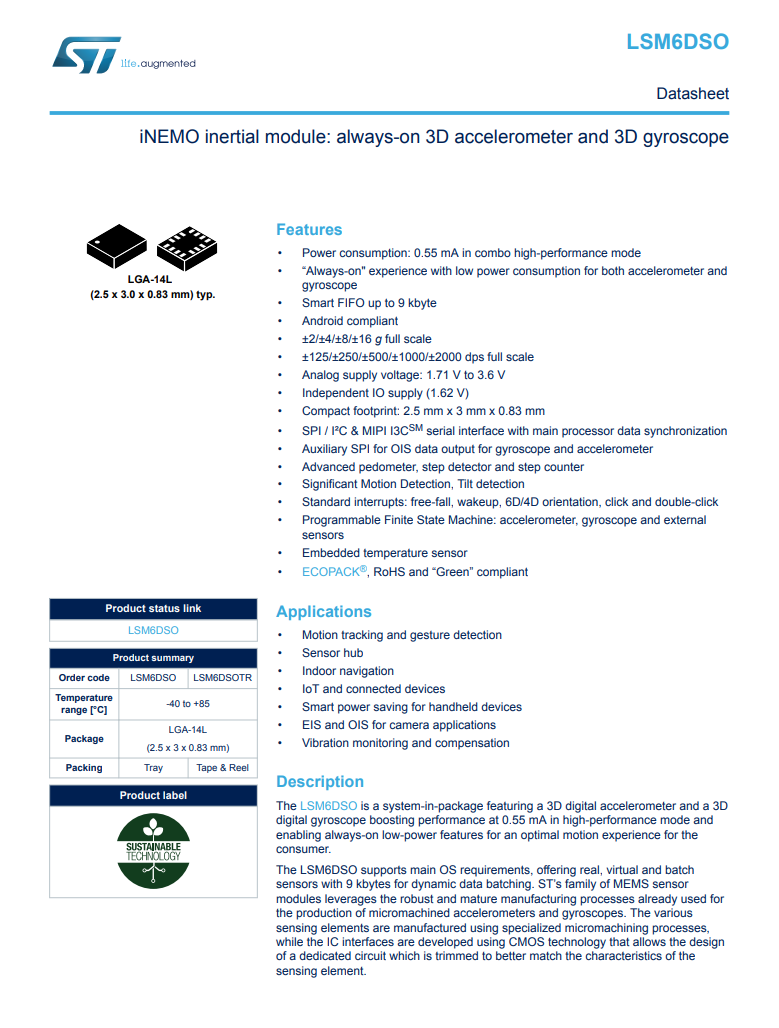 荣耀手环7采用ST意法半导体LSM6DSOWTR传感器 带来抬腕亮屏等多重功能-icspec